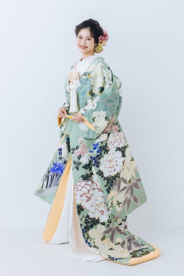 TANAN丹庵 色打掛「花鳥清景図 緑青」 - TANAN 丹庵